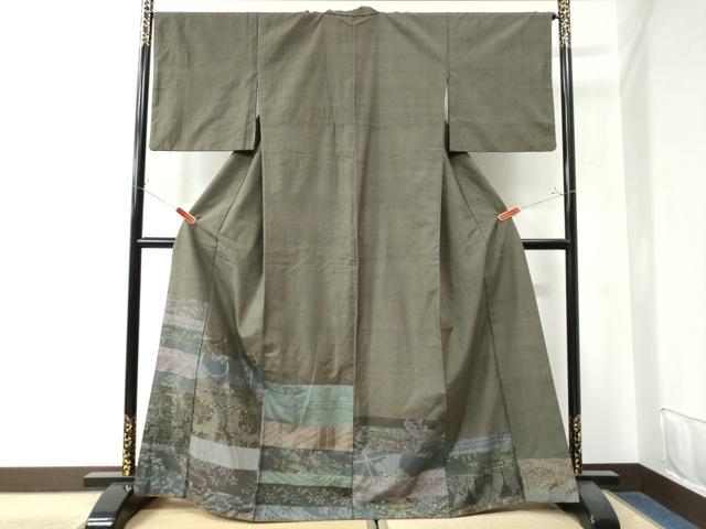 平和屋着物●色留訪問着　結城紬地　100亀甲　横段花文　正絹　逸品　CAAW8302yc