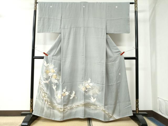 平和屋着物●豪華色留袖　駒刺繍　絞り　飛鶴吹き寄せ笹花文　暈し染め　金彩　正絹　逸品　CAAW8335yc