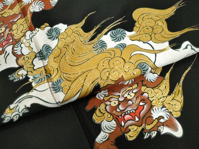平和屋着物●豪華黒留袖　唐獅子　金彩　正絹　逸品　CAAW8353yc