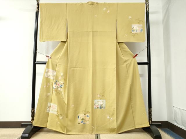 平和屋着物●訪問着　色紙椿枝花文　金彩　正絹　逸品　CAAW8354yc