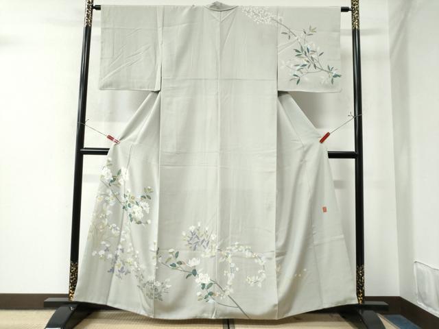 平和屋着物●京加賀糸目友禅作家　山崎巌　訪問着　枝花文　正絹　逸品　CAAW8391yc