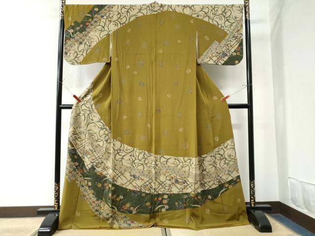 平和屋着物●訪問着　型染め　地紙重ね吉祥草花文　正絹　逸品　CAAW8402yc