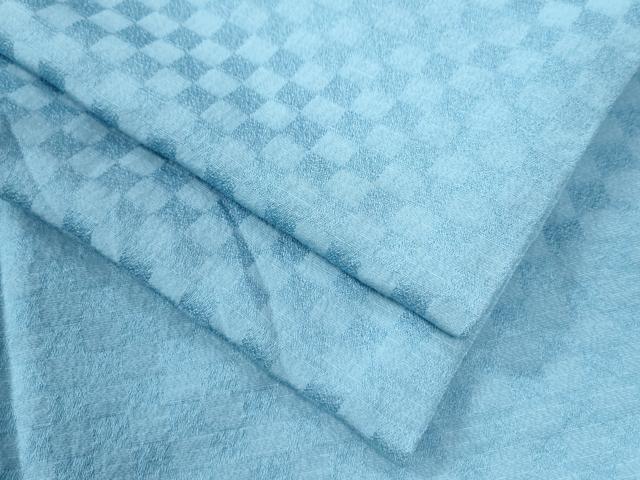 平和屋着物●上質な色無地　市松地紋　空色　ロング丈　正絹　逸品　CAAW8409yc