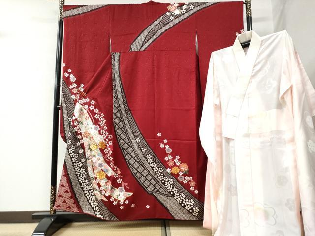 平和屋着物●豪華振袖・長襦袢セット　駒刺繍　絞り　熨斗吉祥毬牡丹花文　金彩　三越扱い　正絹　逸品　CAAW8486yc