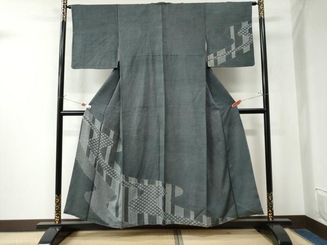 平和屋着物●訪問着　江戸小紋　鮫小紋柄　道長吉祥文　黒地　正絹　逸品　CAAW8536yc