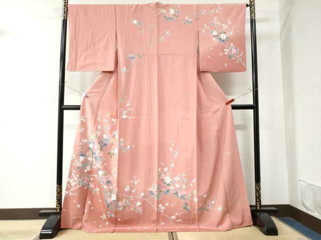 平和屋着物●訪問着　友禅　作家物　枝花文　暈し染め　ロング丈　正絹　逸品　CAAW8567yc