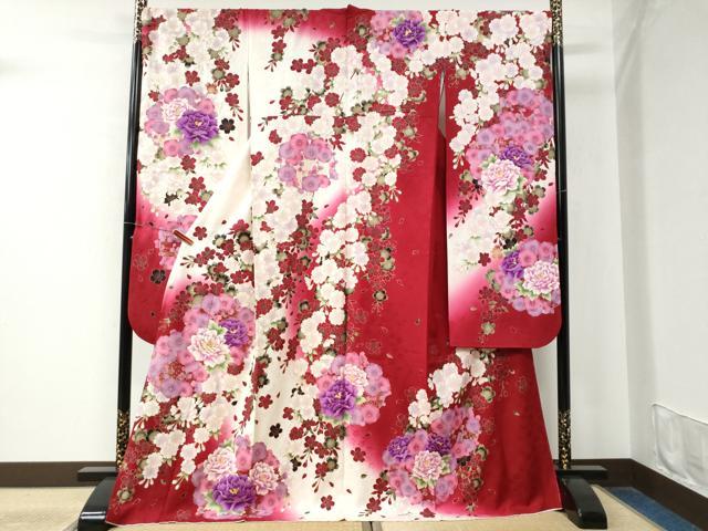 平和屋着物●豪華振袖　牡丹舞桜文　ラメ糸　暈し染め　金彩　正絹　逸品　CAAW8571yc