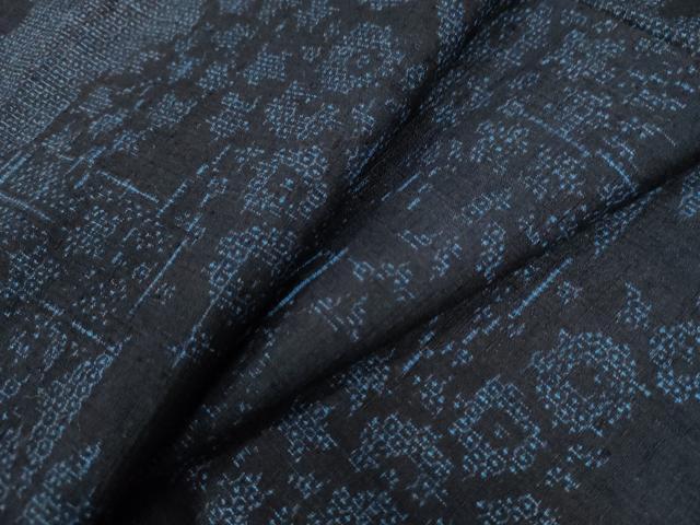 平和屋着物●結城紬　100亀甲　雲取り渡り橋草花文　正絹　逸品　未使用　CAAW8578yc