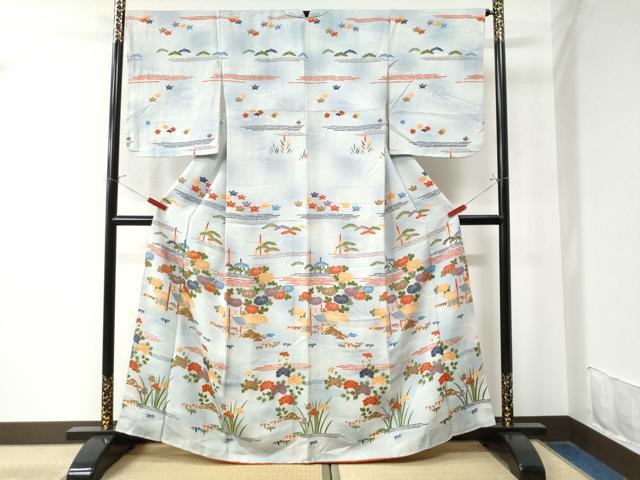 平和屋着物●訪問着　刺繍　霞風景草花文　暈し染め　正絹　逸品　CAAW8589yc