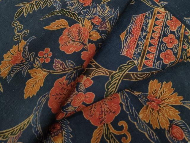 平和屋着物●上質な小紋　紬地　型染め　更紗花唐草文　正絹　逸品　未使用　CAAW8632yc