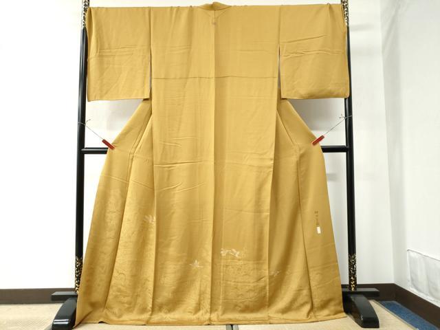 平和屋着物●本加賀友禅作家　押田正義　色留袖　飛鶴御所車人物風景地紋　黄朽葉色　ロング丈　正絹　逸品　CAAW8673yc