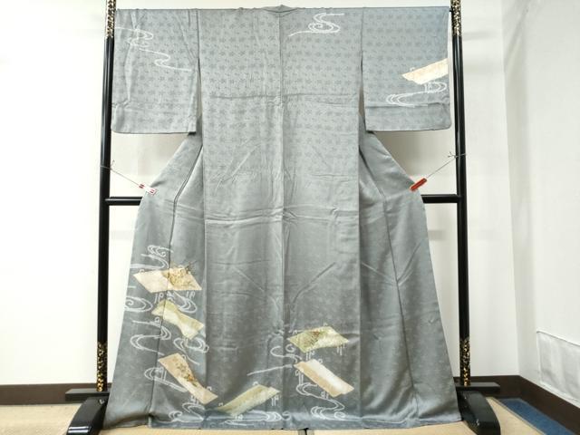 平和屋着物●訪問着　駒刺繍　絞り　万寿菊　花筏文　金彩　ロング丈　正絹　逸品　CAAW8722yc