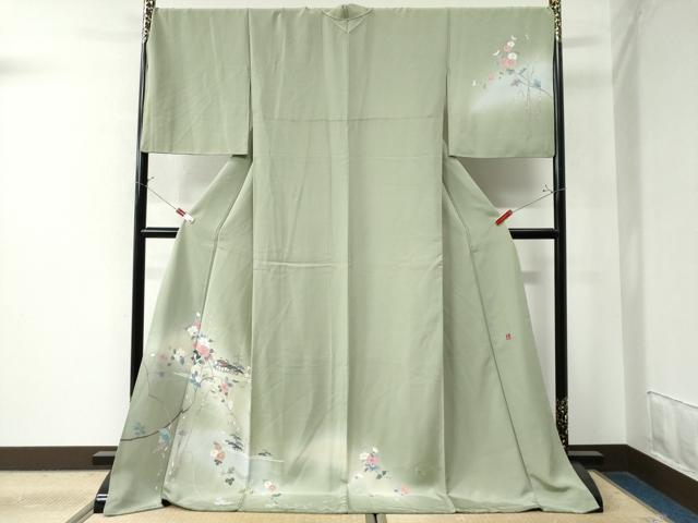 平和屋着物●訪問着　友禅　作家物　霞風景枝花文　暈し染め　ロング丈　正絹　逸品　CAAW8752yc