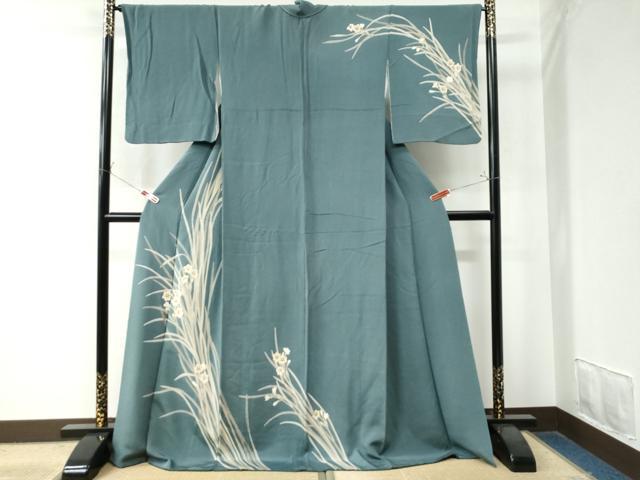 平和屋着物●訪問着　草花文　金彩　鬼しぼ縮緬　ロング丈　正絹　逸品　CAAW8766yc