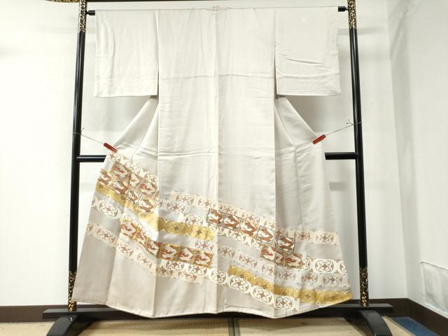 平和屋着物●豪華色留袖　駒刺繍　色紙双鶴花唐草文　金彩　正絹　逸品　CAAW8784yc