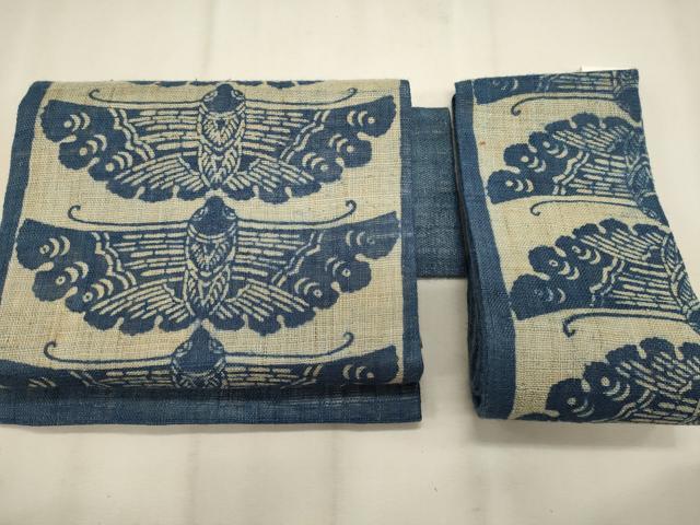 平和屋着物＊夏物　つけ帯　型染め　舞蝶文　麻　逸品　CAAW8802oy