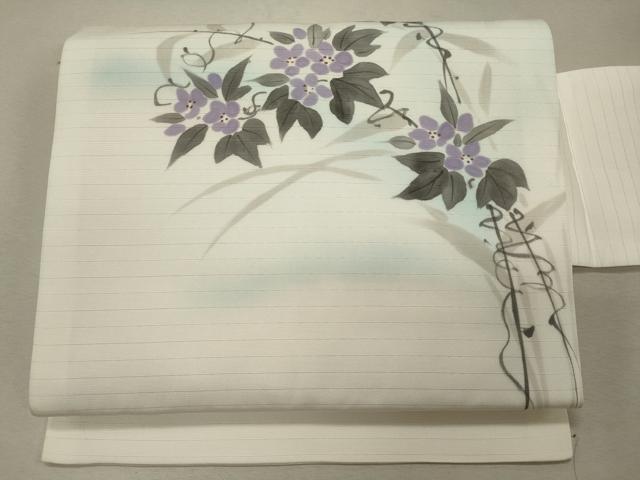 平和屋着物＊夏物　九寸名古屋帯　手描き　草花文　化繊　CAAW8924oy