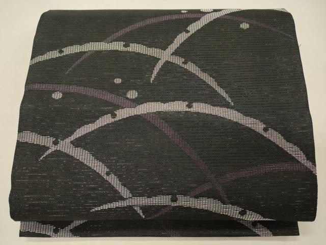 平和屋着物＊夏物　六通柄　京袋帯　雪芝文　黒地　化繊　CAAW8934oy