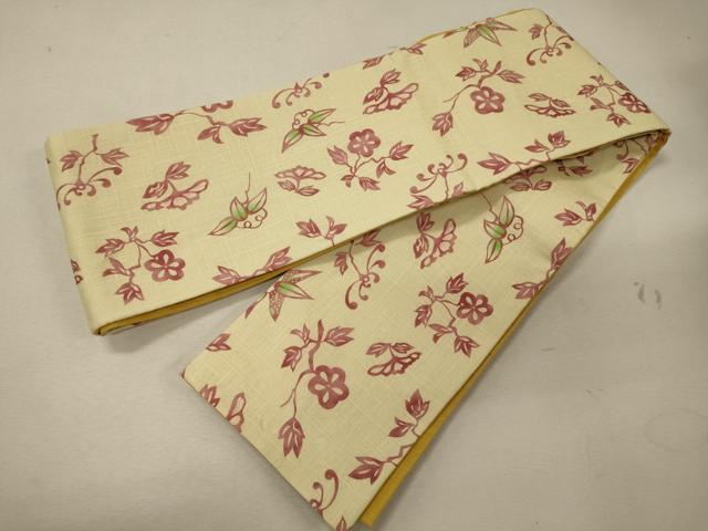 平和屋着物＊夏物　半幅帯　型染め　枝花文　麻　逸品　CAAW8936oy