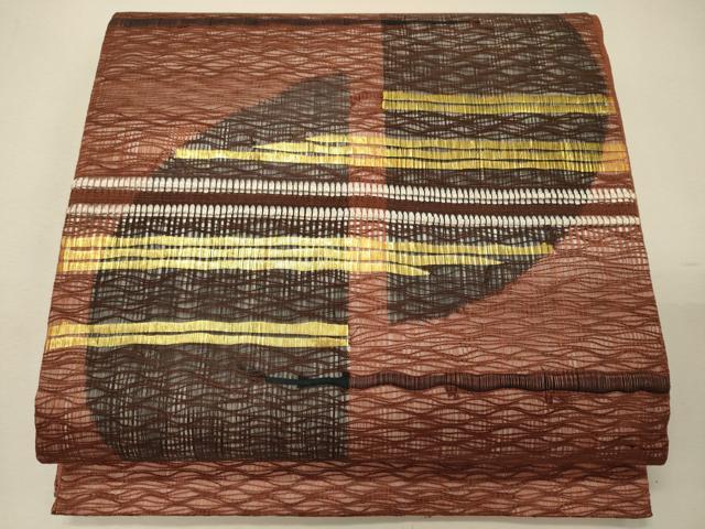 平和屋着物＊夏物　太鼓柄袋帯　横段幾何学文　金彩　正絹　逸品　CAAW8939oy