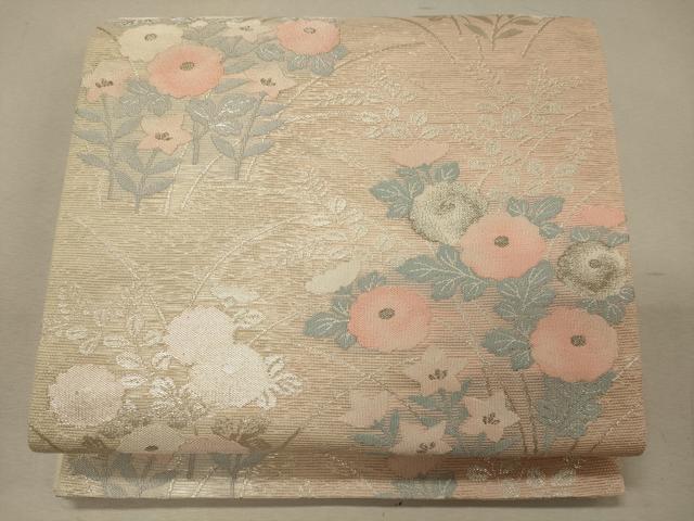 平和屋着物＊夏物　六通柄袋帯　草花文　銀糸　正絹　逸品　CAAW8943oy