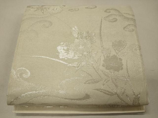 平和屋着物＊夏物　六通柄袋帯　立波草花文　銀糸　正絹　逸品　未使用　CAAW8946oy