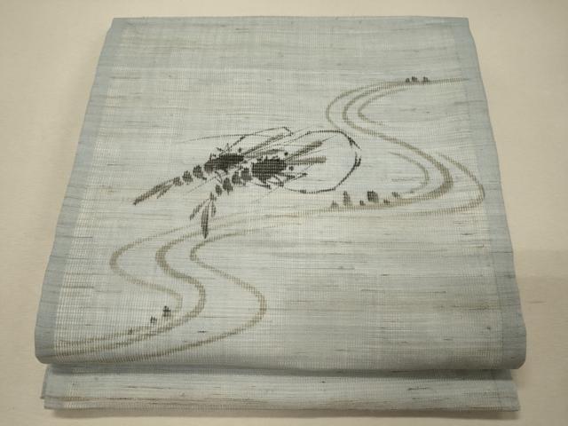 平和屋着物＊夏物　九寸開き名古屋帯　手描き　海老　麻　逸品　CAAW8949oy