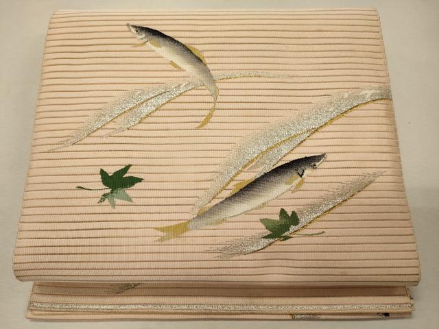 平和屋着物＊夏物　アンティーク　大正ロマン　八寸名古屋帯　一重帯　絽綴れ　魚　金銀糸　正絹　逸品　CAAW8969oy