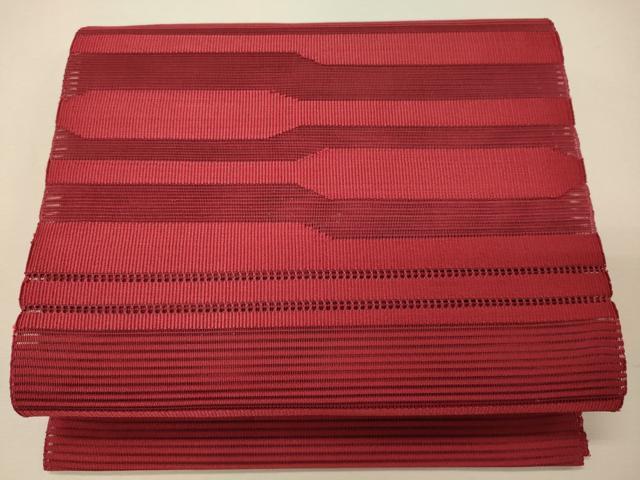 平和屋着物＊夏物　八寸名古屋帯　絽綴れ　幾何学文　赤紅色　正絹　逸品　未使用　CAAW8972oy