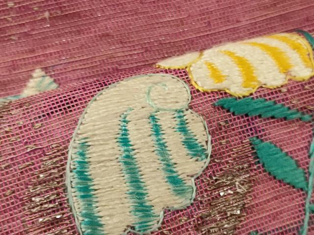 平和屋着物＊夏物 アンティーク 大正ロマン 九寸名古屋帯 刺繍 魚 海老