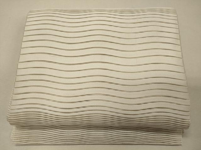 平和屋着物＊夏物　八寸名古屋帯　絽綴れ　流線文　象牙色　正絹　逸品　CAAW8997oy