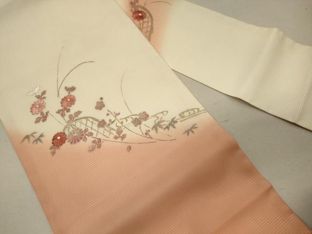 平和屋着物＊夏物　九寸名古屋帯　刺繍　草花文　金銀彩　正絹　逸品　CAAW8998oy 平和屋着物＊夏物 九寸名古屋帯 刺繍 草花文 金銀彩 正絹 逸品