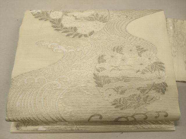 平和屋着物＊夏物　九寸名古屋帯　立波草花丸文　銀糸　正絹　逸品　CAAW9000oy