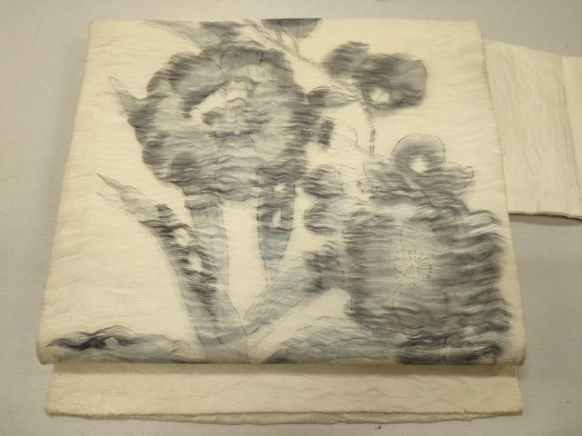 平和屋着物＊夏物　九寸名古屋帯　手描き　草花文　正絹　逸品　CAAW9001oy