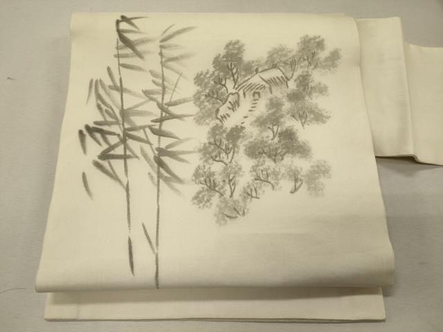 平和屋着物＊夏物　九寸名古屋帯　作家物　手描き　風景笹竹文　正絹　逸品　CAAW9003oy