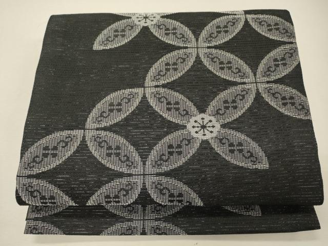 平和屋着物＊夏物　六通柄　京袋帯　七宝花唐草文　黒地　化繊　CAAW9004oy