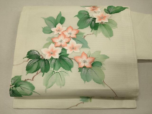 平和屋着物＊夏物　九寸名古屋帯　作家物　刺繍　草花文　銀彩　正絹　逸品　CAAW9032oy