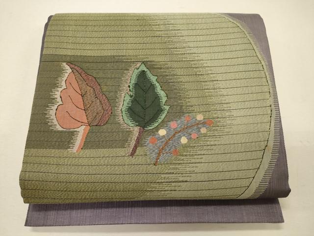 平和屋着物＊明綴れ　夏物　太鼓柄袋帯　枝葉文　正絹　逸品　CAAW9039oy