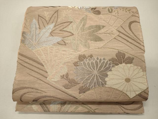 平和屋着物＊夏物　六通柄袋帯　扇面草花文　金銀糸　正絹　逸品　CAAW9083oy