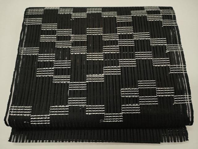 平和屋着物＊夏物　八寸名古屋帯　幾何学文　黒地　正絹　逸品　CAAW9091oy