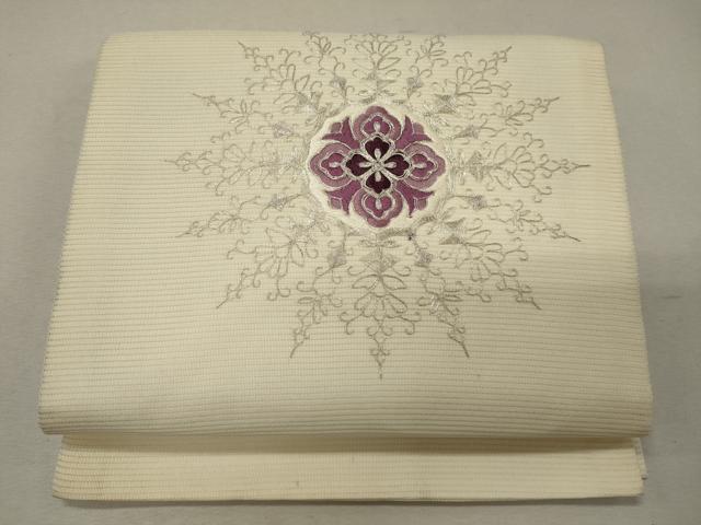 平和屋着物＊夏物　九寸開き名古屋帯　駒刺繍　総刺繍　正倉院花文　正絹　逸品　CAAW9097oy