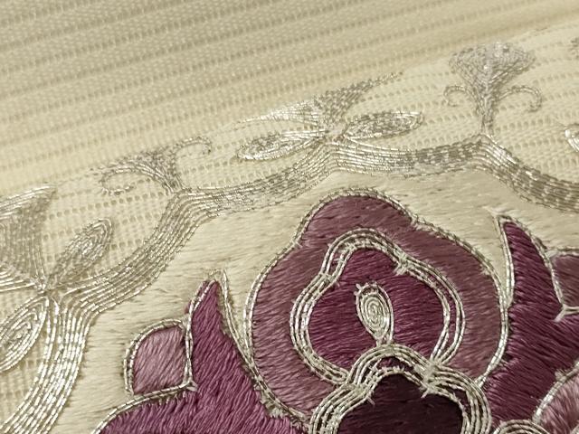 平和屋着物＊夏物　九寸開き名古屋帯　駒刺繍　総刺繍　正倉院花文　正絹　逸品　CAAW9097oy 平和屋着物＊夏物 九寸開き名古屋帯 駒刺繍 総刺繍 正倉院花文 正絹