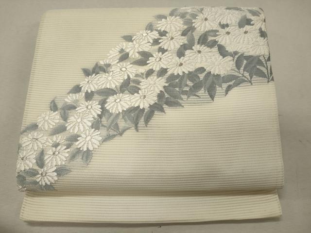 平和屋着物＊夏物　九寸開き名古屋帯　唐織　草花文　銀糸　正絹　逸品　CAAW9099oy