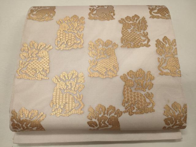 平和屋着物＊夏物　太鼓柄袋帯　総刺繍　花うさぎ　金糸　正絹　逸品　CAAW9104oy