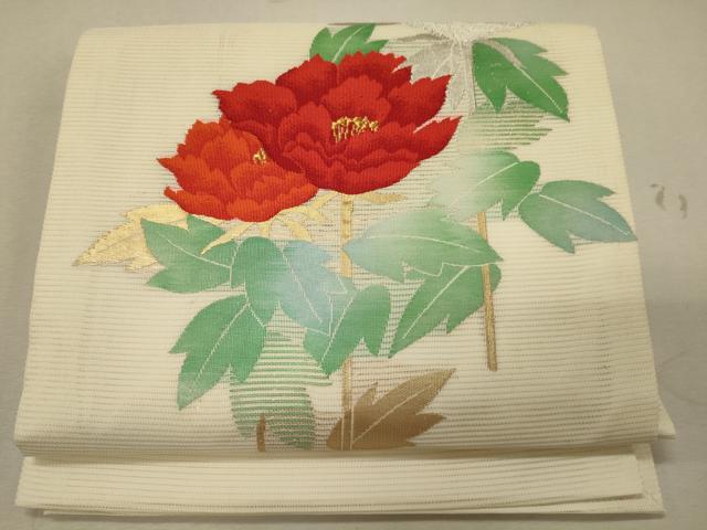 平和屋着物＊夏物　九寸開き名古屋帯　草花文　金銀糸　正絹　逸品　CAAW9118oy