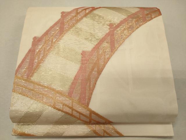 平和屋着物＊夏物　九寸開き名古屋帯　渡橋文　金糸　正絹　逸品　CAAW9119oy