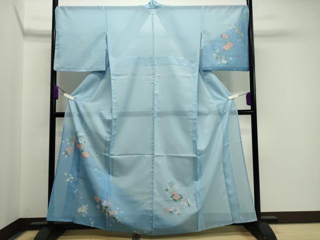 平和屋着物＊夏物　訪問着　絽　草花文　暈し染め　金彩　洗える着物　CAAW9882gh