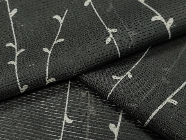平和屋着物＊夏物　小紋　絽　草木文　黒地　洗える着物　CAAW9899gh
