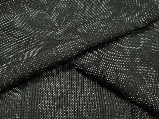 平和屋着物＊夏物　小紋　紗　吉祥更紗花文　黒地　洗える着物　CAAW9903gh