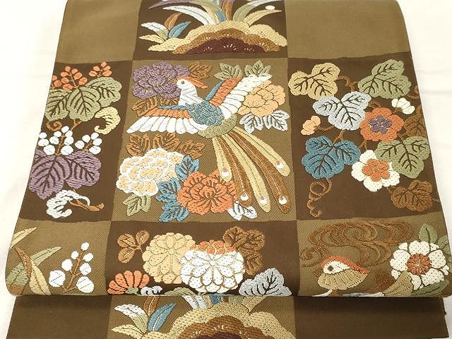 平和屋着物●六通柄袋帯　錦繍唐織　鳳凰花文　金糸　正絹　逸品　CAAX0502yk